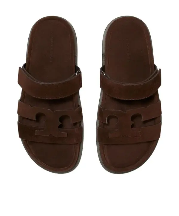 Tory Burch Ines Sports Slippers With Double T Logo - Cocoa