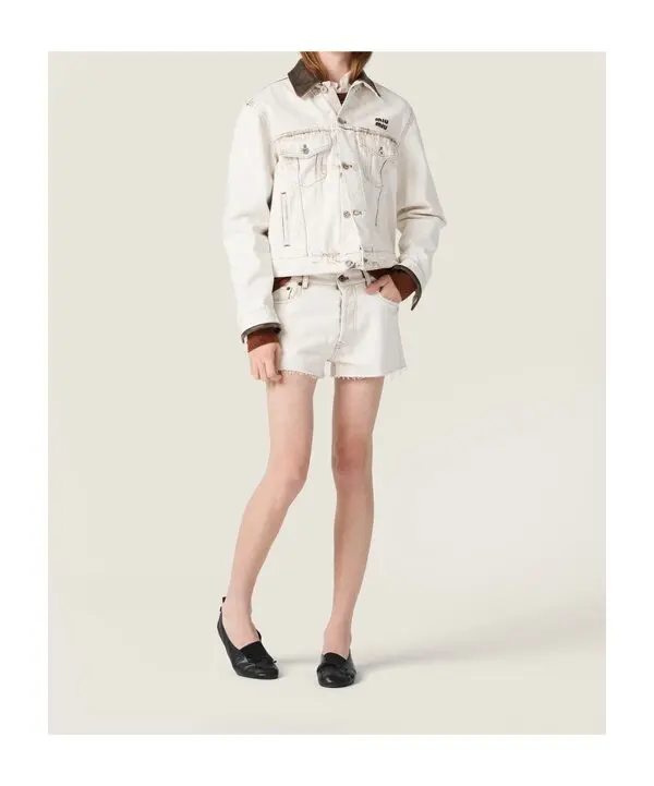 Miu Miu Leather Collar Button-up Denim Jacket