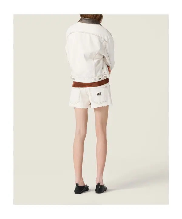 Miu Miu Leather Collar Button-up Denim Jacket
