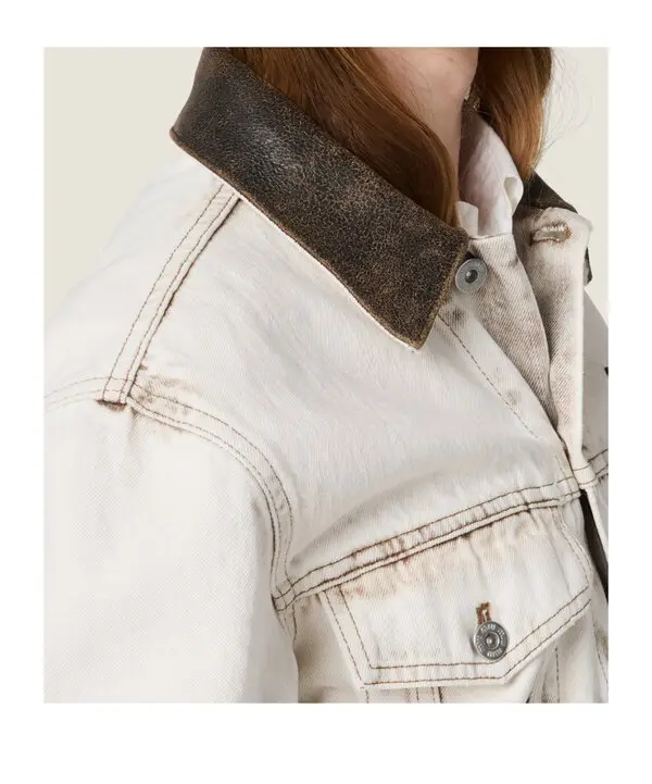 Miu Miu Leather Collar Button-up Denim Jacket