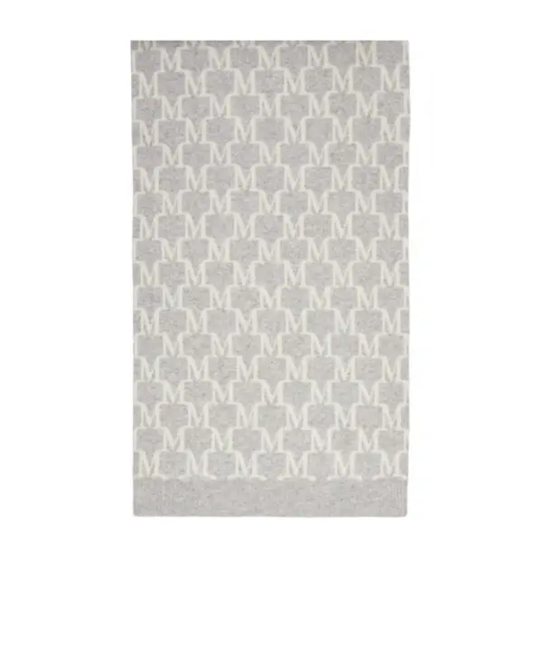Max Mara Cashmere Logo Scarf - Light Gray