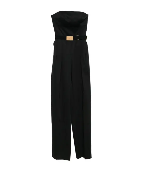 Elisabetta Franchi Off-the-shoulder Jumpsuit With Lace-up Back And Tie Detail - Black