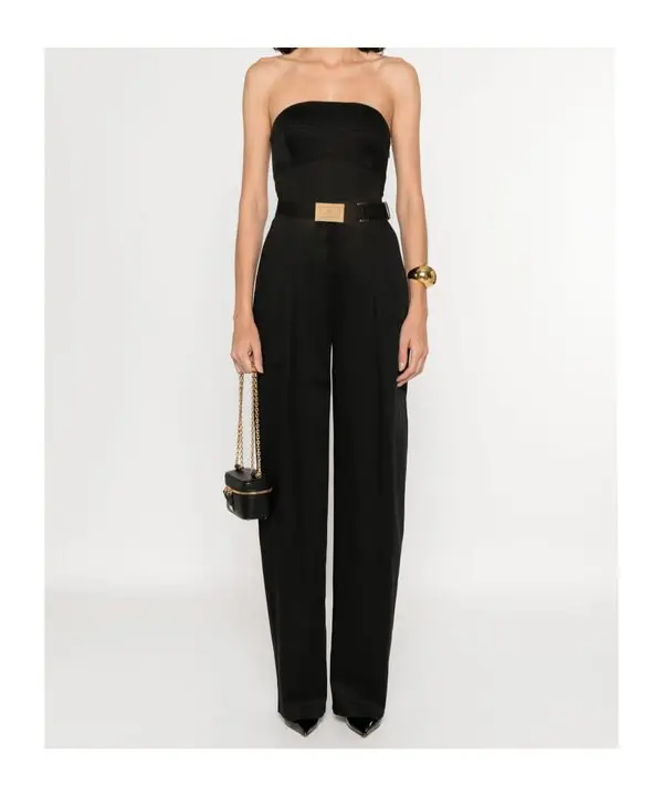 Elisabetta Franchi Off-the-shoulder Jumpsuit With Lace-up Back And Tie Detail