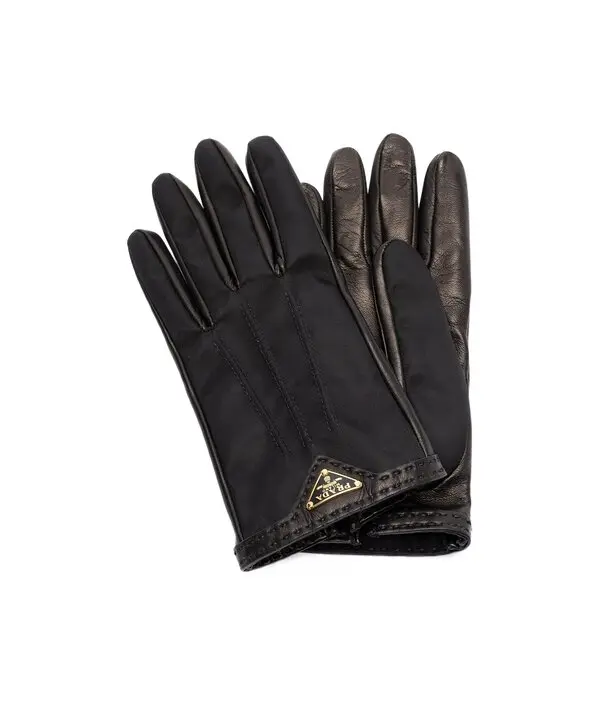 Prada Leather Gloves With Logo Detail - No
