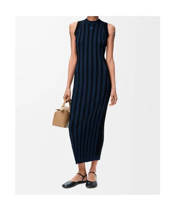 Loewe Ribbed Knit Maxi Dress With Embroidered Logo