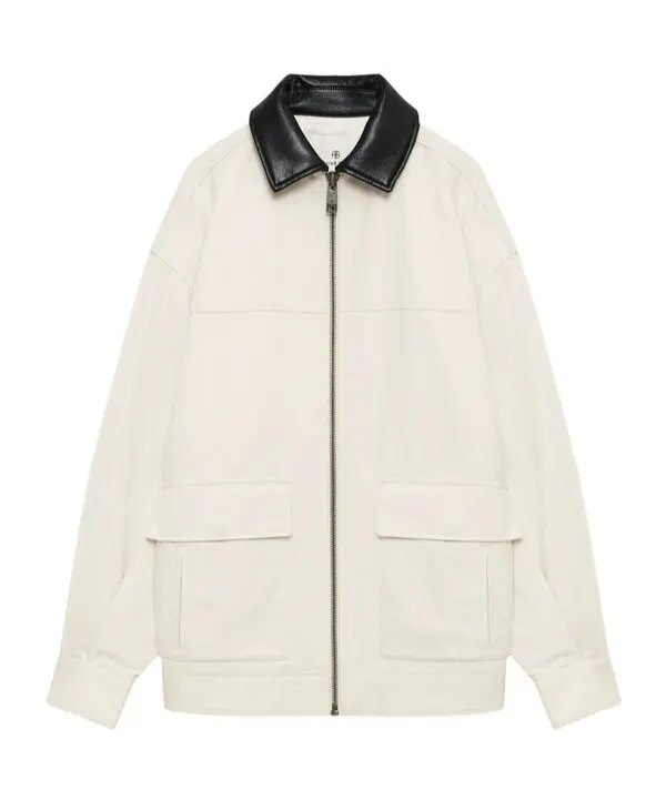 ANINE BING Contrast Collar Zipped Jacket - Cream