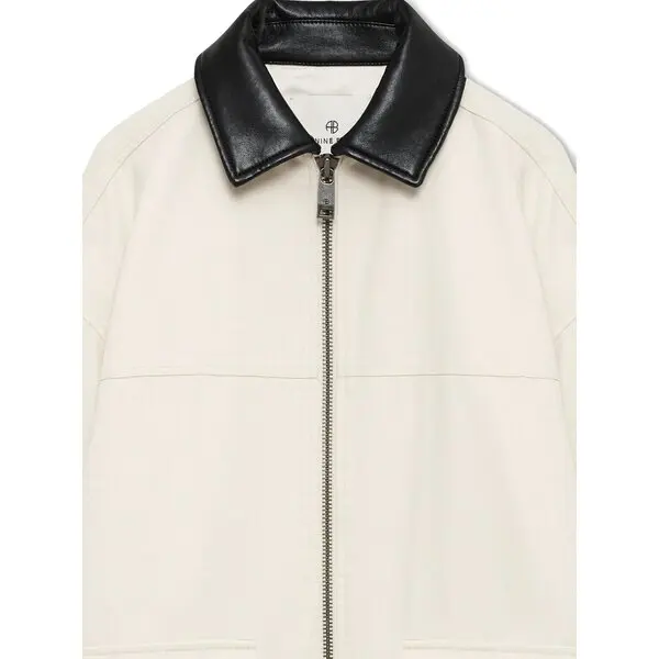 ANINE BING Contrast Collar Zipped Jacket - Cream