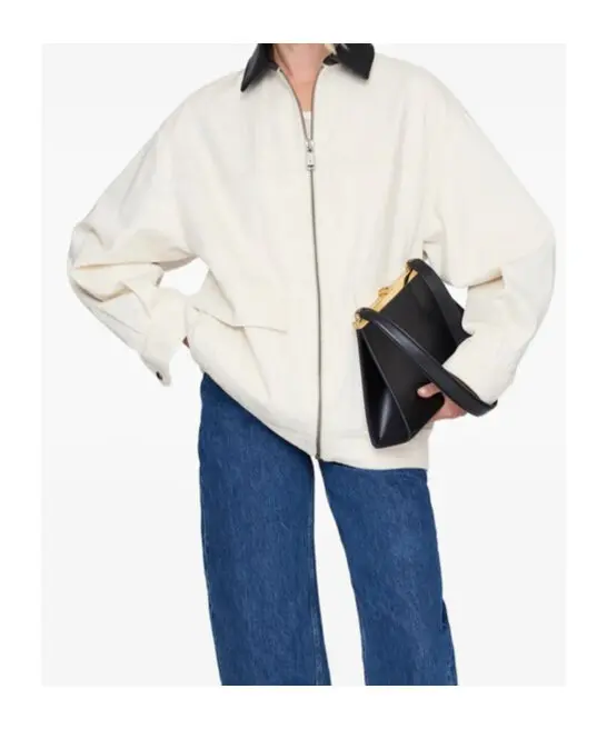 ANINE BING Contrast Collar Zipped Jacket - Cream