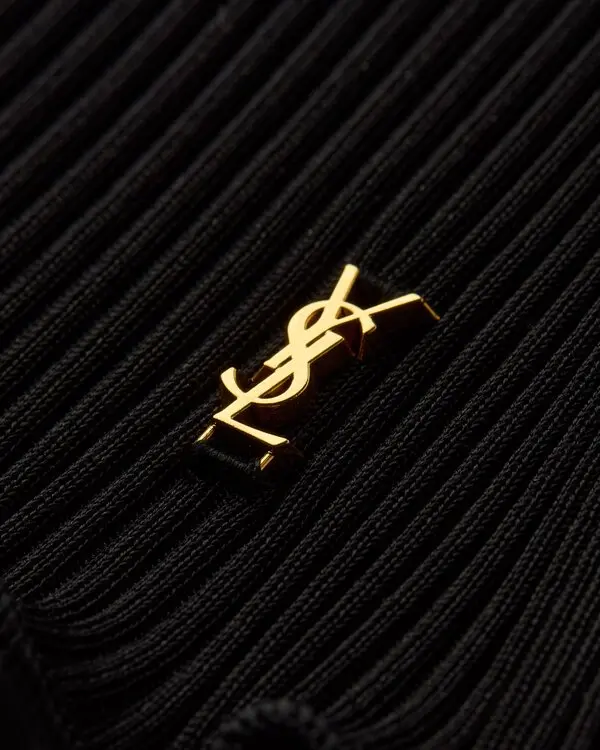 Saint Laurent Cassandre V-neck Ribbed Tank Top - Black
