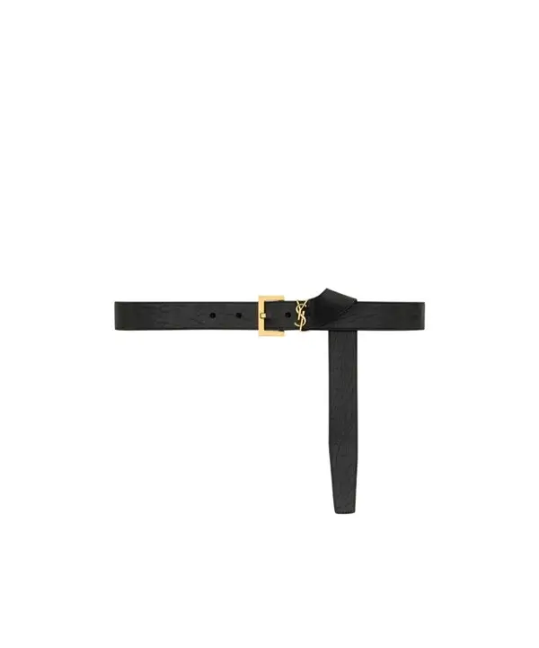 Saint Laurent Cassandre Logo Plaque Belt - Black