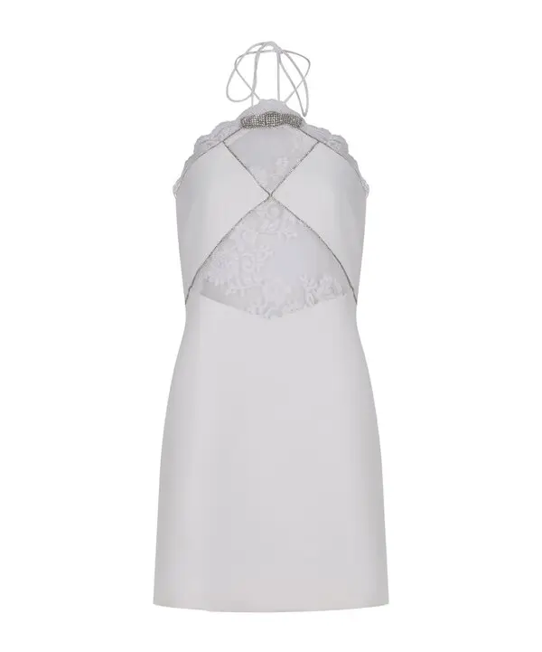 SELF-PORTRAIT Lace And Diamond Trimmed Mini Dress - White