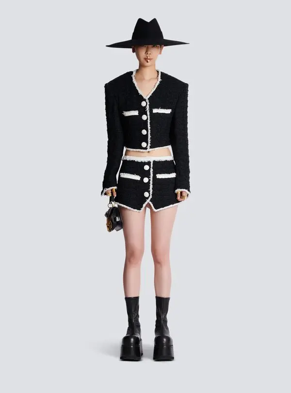 Balmain Tweed Mini Skirt With Contrast Trim