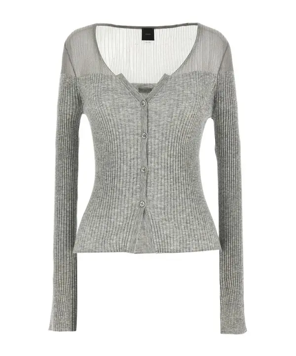 Pinko V-neck Ribbed Cardigan With Logo Patch
