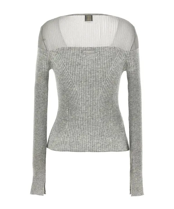 Pinko V-neck Ribbed Cardigan With Logo Patch