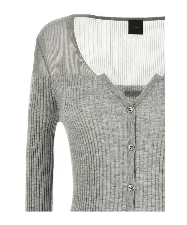 Pinko V-neck Ribbed Cardigan With Logo Patch