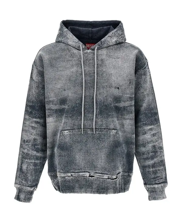 DIESEL® Tie-dye Effect Logo Embroidered Hoodie - Gray