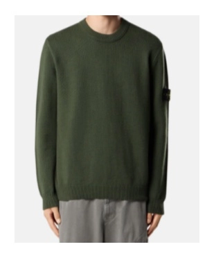 Stone Island Crewneck Sweatshirt With Logo Patch - Army Green