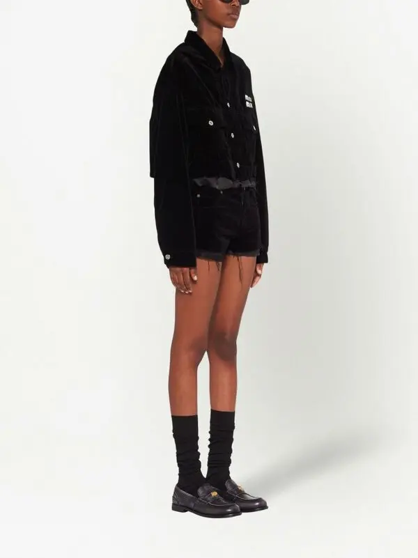 Miu Miu Washed Velvet Shorts With Embroidered Logo