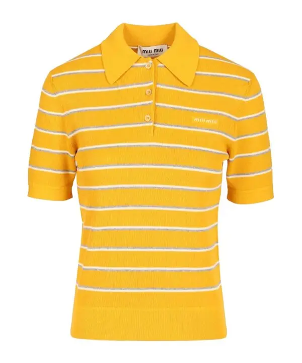 Miu Miu Short-sleeved Striped Knitted Polo Shirt
