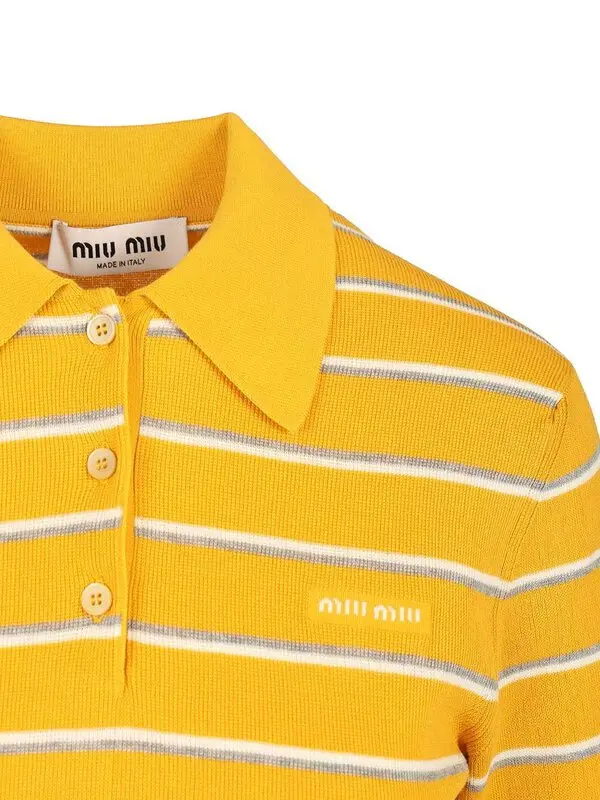 Miu Miu Short-sleeved Striped Knitted Polo Shirt