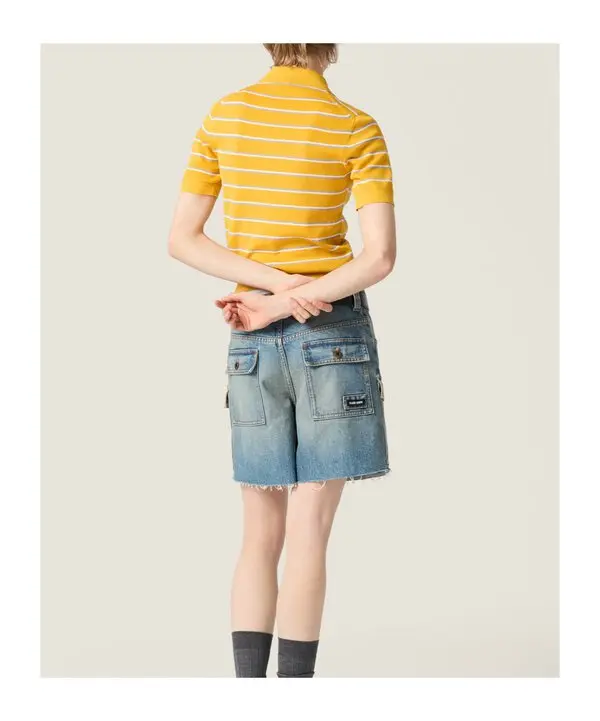 Miu Miu Short-sleeved Striped Knitted Polo Shirt