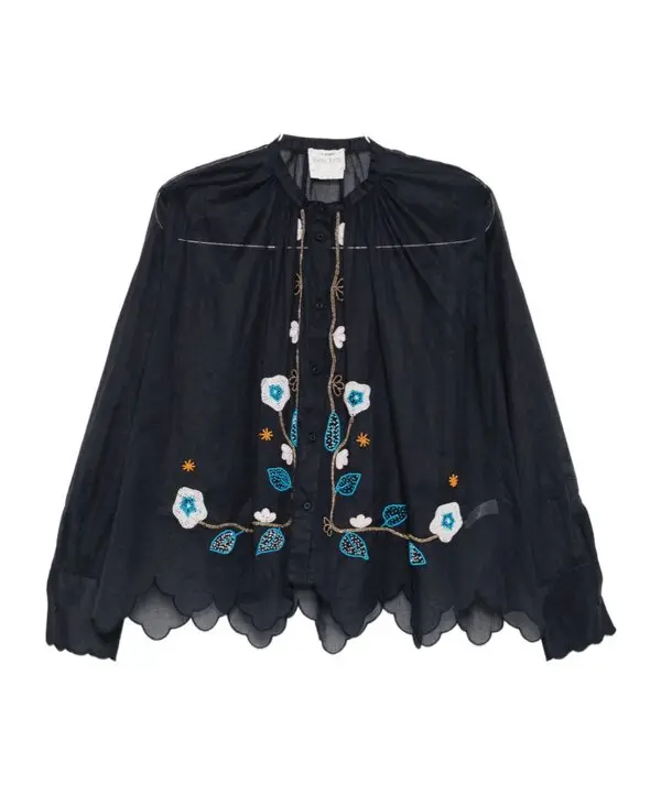 FORTE_FORTE Floral Beaded Scalloped Shirt - Black