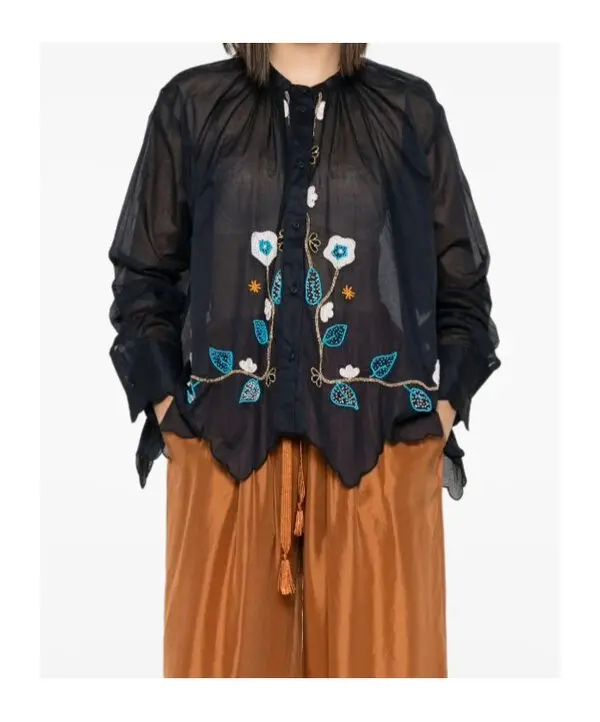 FORTE_FORTE Floral Beaded Scalloped Shirt