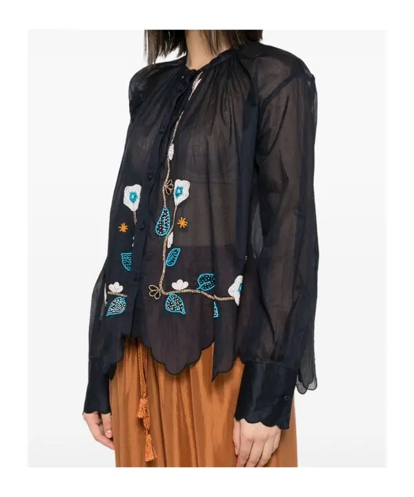 FORTE_FORTE Floral Beaded Scalloped Shirt