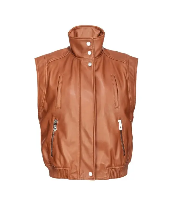 Pinko High-neck Sleeveless Biker Gilet - Brown