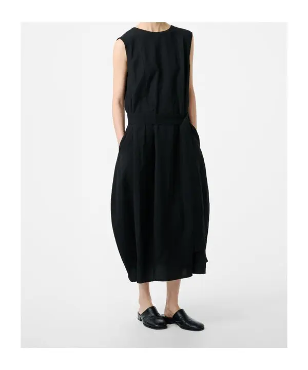 Studio Nicholson Sleeveless Pleated Belted Dress - Black