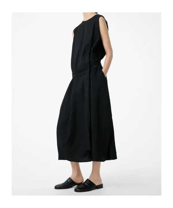 Studio Nicholson Sleeveless Pleated Belted Dress - Black