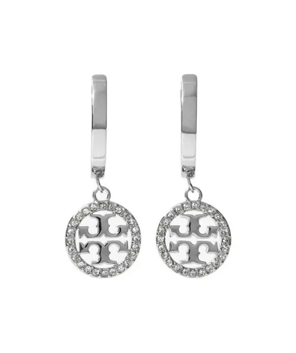 Tory Burch Miller Logo Plaque Huggie Earrings - Gray