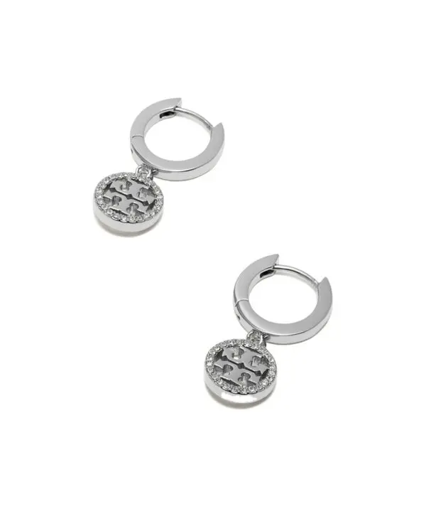 Tory Burch Miller Logo Plaque Huggie Earrings - Gray