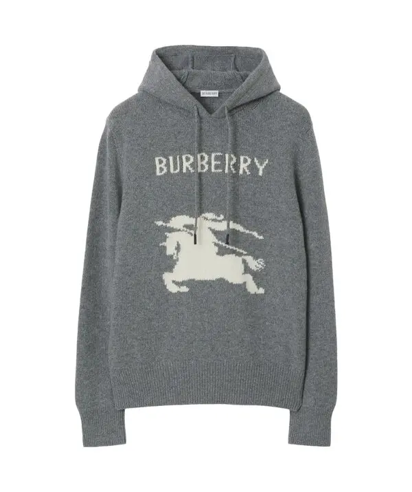 Burberry Ekd Intarsia-knit Drawstring Hoodie - Gray