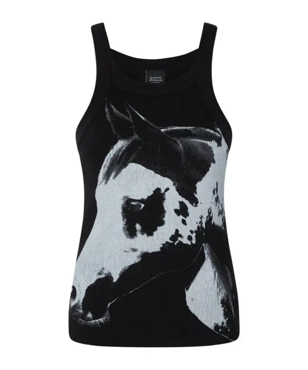 Pinko X Patrick Mcdowell Ribbed Horse Print Vest - Black
