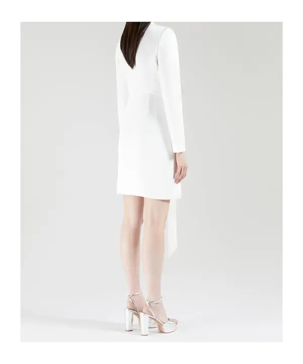 Max Mara Long Sleeve V-neck Dress With Draped Belt And Tasseled Hem