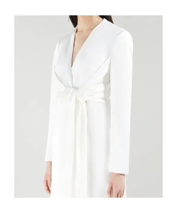 Max Mara Long Sleeve V-neck Dress With Draped Belt And Tasseled Hem