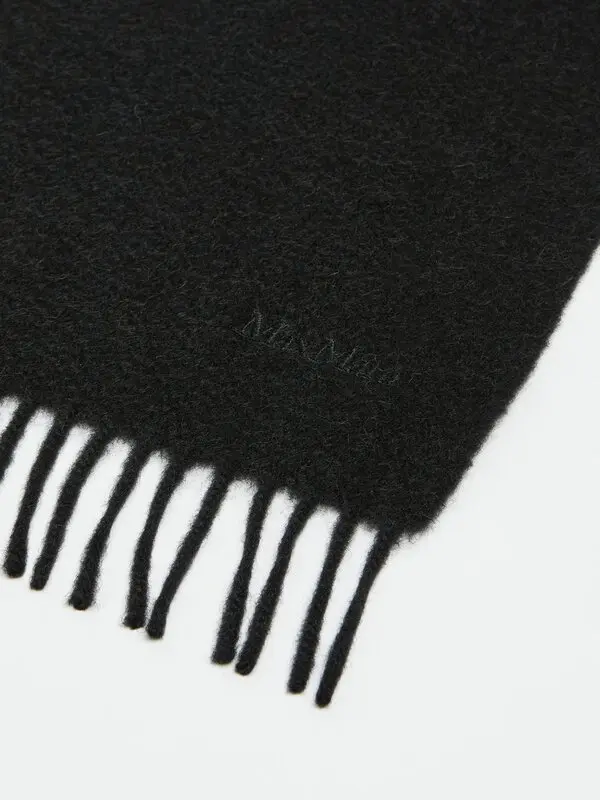 Max Mara Logo Embroidered Fringed Scarf - Black