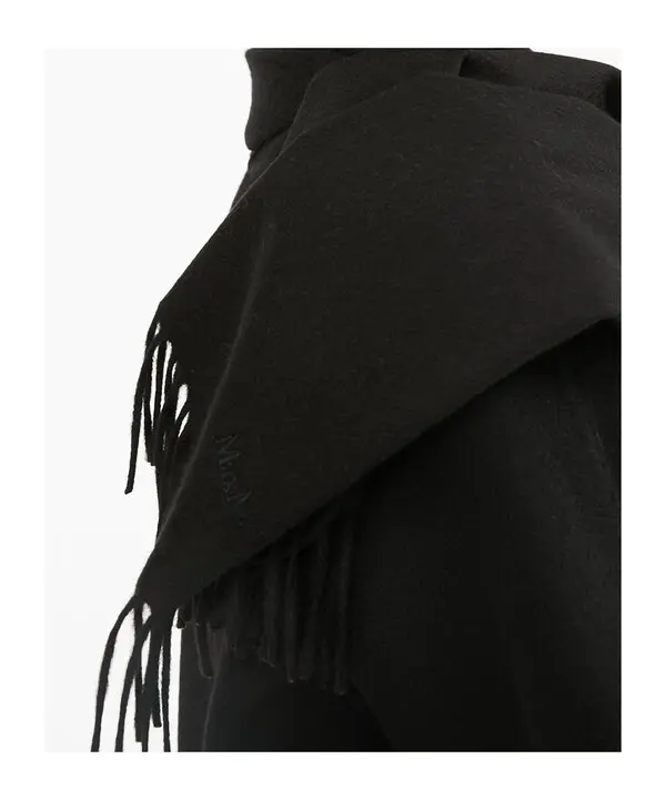 Max Mara Logo Embroidered Fringed Scarf - Black