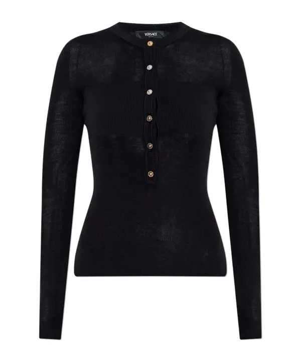 Versace Long-sleeved Knitted Top With Medusa Logo Buttons