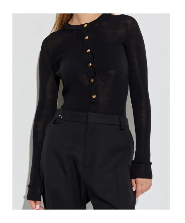 Versace Long-sleeved Knitted Top With Medusa Logo Buttons