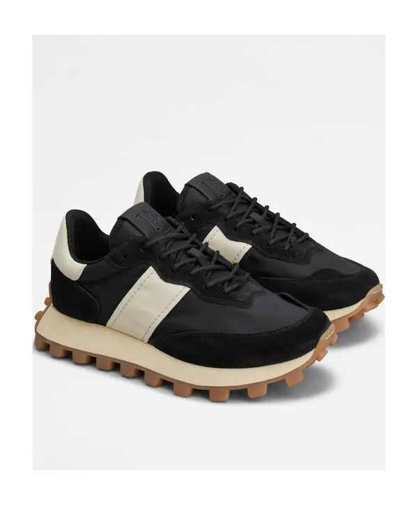TOD'S Suede And Leather Striped Lace-up Sneakers