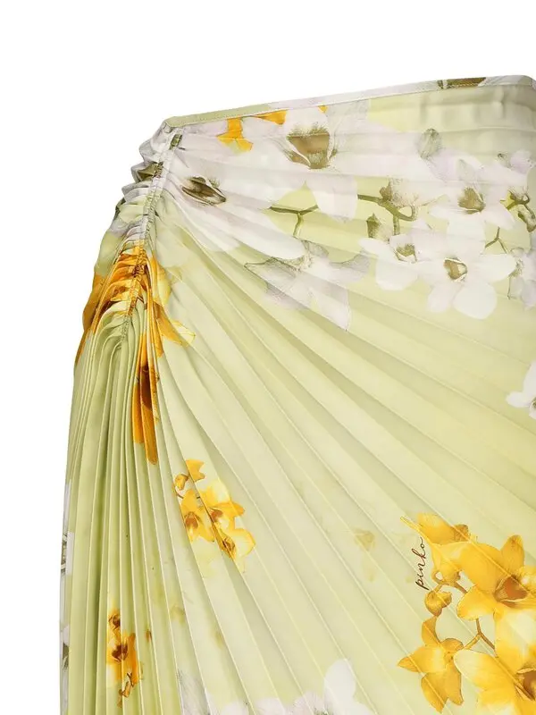 Pinko Floral Print Pleated Midi Skirt - Yellow