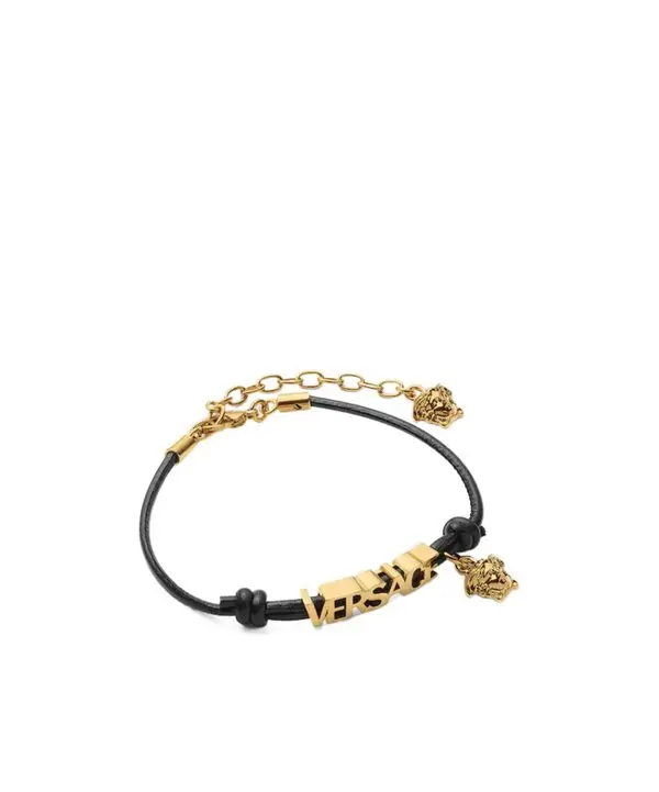 Versace Medusa Logo-lettering Bracelet - Black/gold