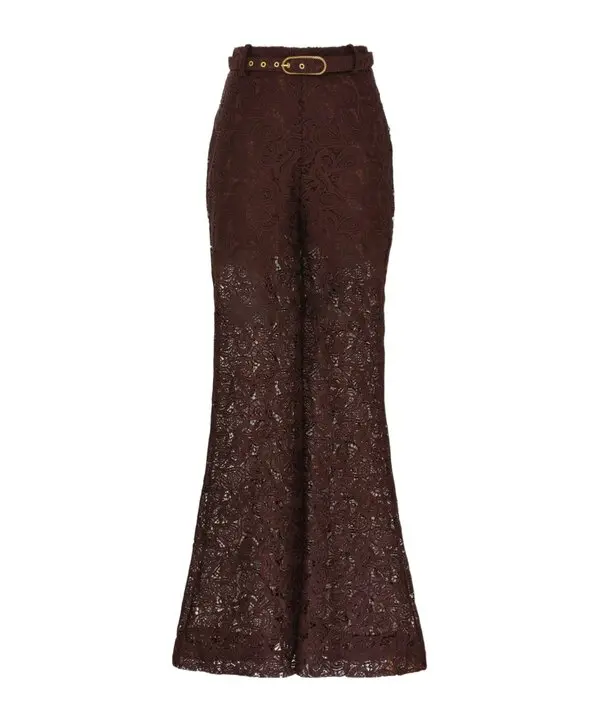 Zimmermann Illustration Lace Flared Pants - Chocolate