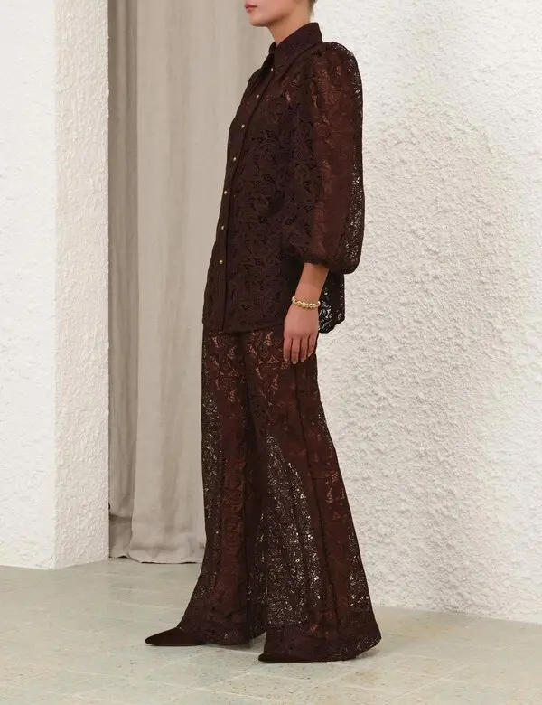 Zimmermann Illustration Lace Flared Pants - Chocolate