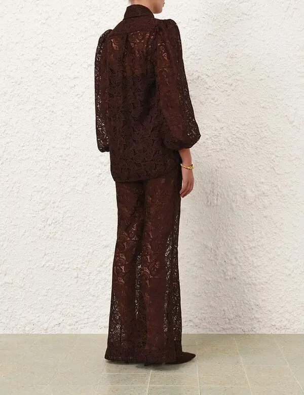 Zimmermann Illustration Lace Flared Pants - Chocolate