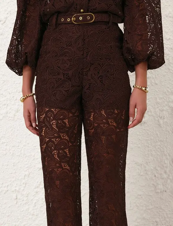 Zimmermann Illustration Lace Flared Pants - Chocolate