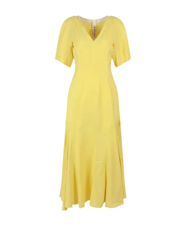 Marni V-neck Puff Sleeve Midi Dress