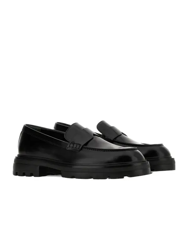 Hogan Round Toe Loafers With Signature Split-sole - Black